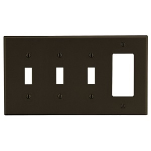 Hubbell P326 Wallplate 4-Gang Toggle Decora, Brass