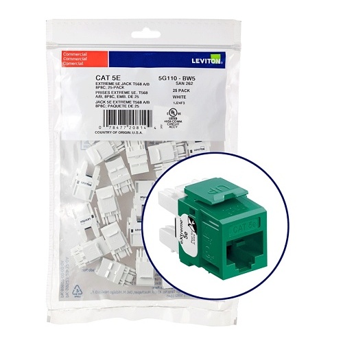 Leviton 5G110-RV5 GigaMax CAT5E+ Component-Rated Keystone Jack, Green