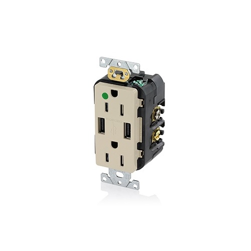 Leviton T5632-HGI Combination Duplex Receptacle with USB Charger, 15A ...