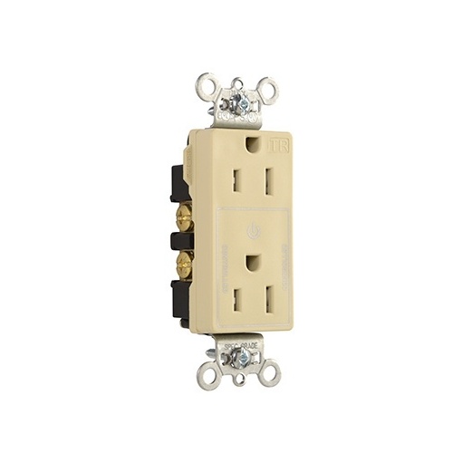 Pass & Seymour TR26262CHI Decora Plug Load, 15A, 125V, Half Control, Ivory