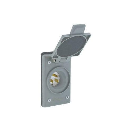 Leviton 5278-FWP Power Inlet Receptacle Flange/Cover Wired, 15A, 125V, Gray