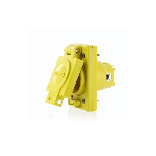 Leviton 68W29 Inlet with IP66 Cover, Locking, 20A, 347V, 24", Yellow