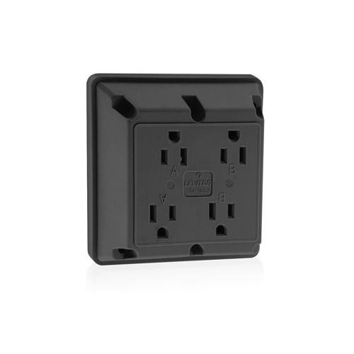 Leviton 1254-E 15A 125V 4-in-1 Quadruplex Receptacle Outlet Industrial Grade NEMA 5-15R, Black