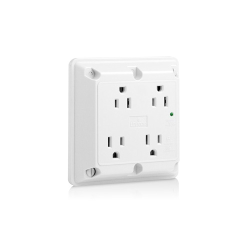 Leviton 5480-W Surge Protected Quadruplex Receptacle, Industrial Grade ...