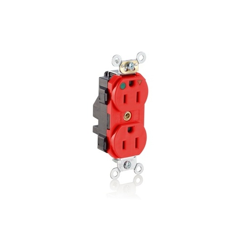 Leviton M8200-IGR Lev-Lok Isolated Ground Duplex Receptacle Outlet, Red