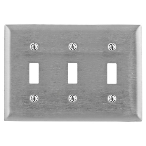 Hubbell SS3 Wallplate 3-Gang Switch, Stainless Steel