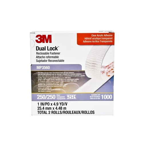 3M MP3560 Dual Lock Reclosable Fastener, Clear, 1" x 5yd, Type 250, 5 ...