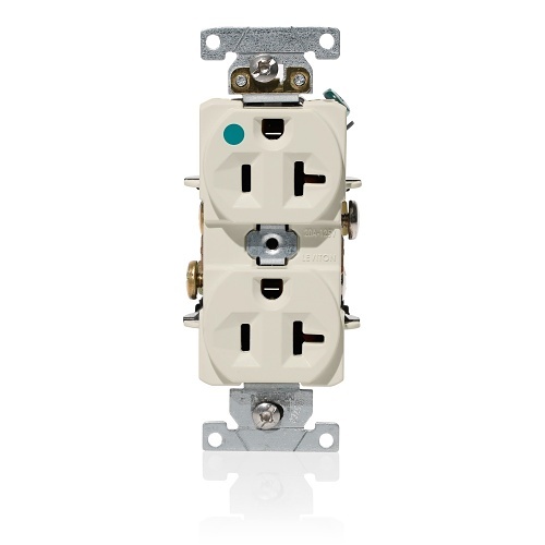 Leviton C8300-T 20A 125V Hospital Grade Duplex Receptacle, Light Almond