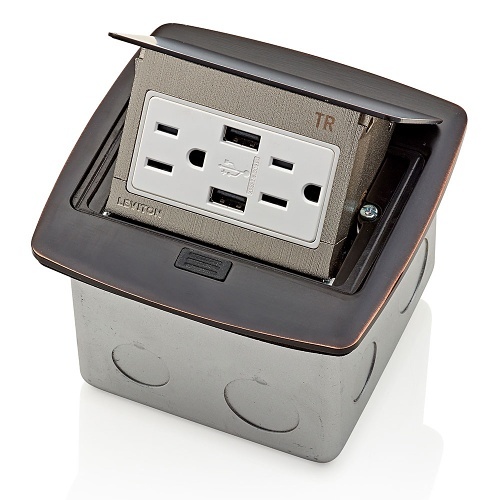 Leviton PFUS1-BZ Pop-Up Floor Box with 15A Duplex USB