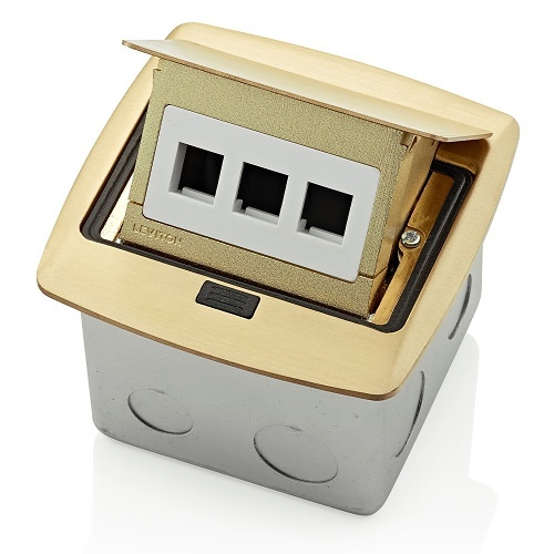 Leviton PFQP3-BR Pop-Up Floor Box with Quickport 3-Port, Bronze