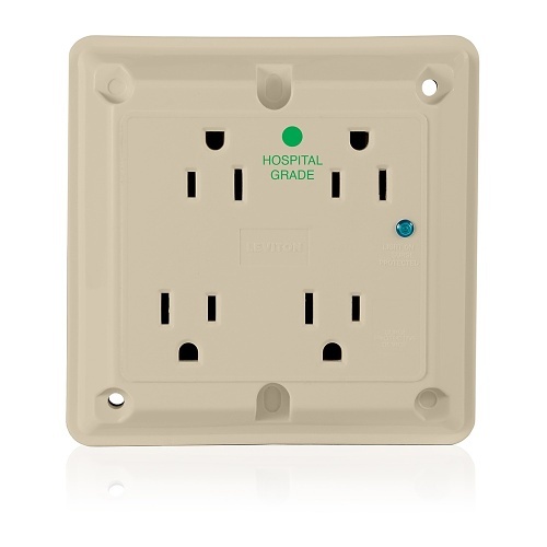 Leviton 8480-I Surge Protected Quadruplex Receptacle, Heavy Duty Hospital Grade, 15A, 125V, Ivory