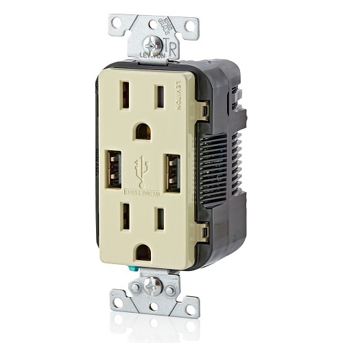 Leviton T5632-I Combination Duplex Receptacle and USB Charger, 15A 125V ...