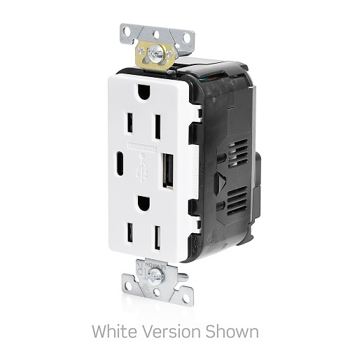 Leviton M56AC-I 15A Lev-Lok USB Tamper-Resistant Outlet Type A-C