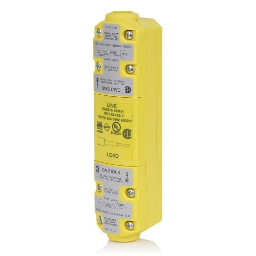 Leviton GSIM2 20A GFCI In-Line User-Attachable GFCI, Manual Reset, Yellow