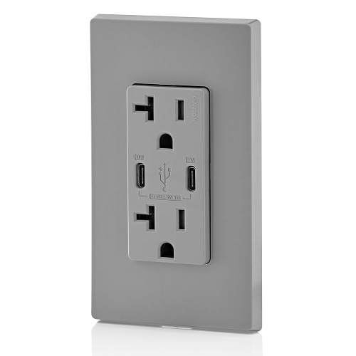 Leviton T5835-G Decora 20A Tamper-Resistant Outlet with Dual Type-C USB ...