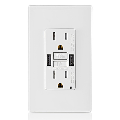 Leviton GUSB1-W 15A SmartlockPro GFCI Combination 24W(4.8A) Type A USB ...