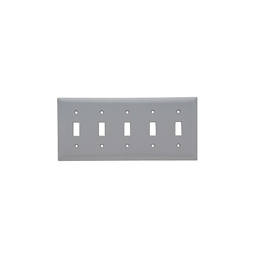 Pass & Seymour SP5-GRY 5-Gang Toggle Wall Plate, Smooth Gray