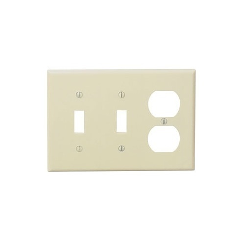 Leviton 86021 Wall Plate, Standard Size, 2 Gang, 2 Toggle, 1 Duplex, Ivory