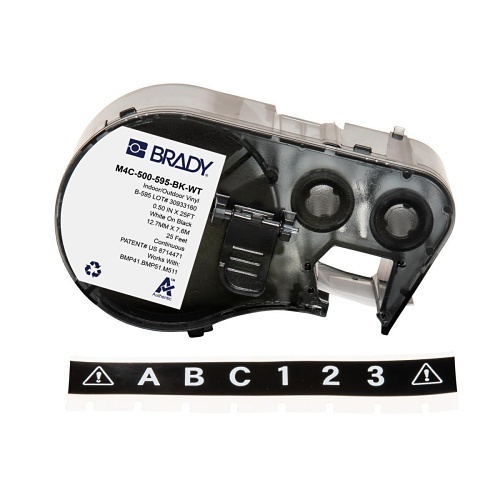 Brady ID M4C-500-595-BK-WT All Weather Permanent Adhesive Vinyl Label ...