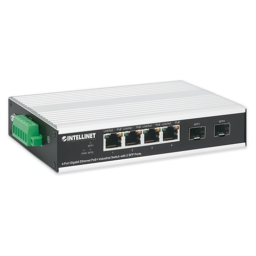 Intellinet 508254 4-Port Gigabit Ethernet PoE+ Industrial Switch with 2 ...