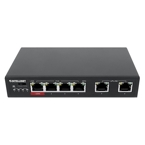 Intellinet 561686 6-Port Ethernet Switch with PoE Ports, 1 HP 60W PoE ...